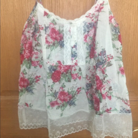 Tops | Loves 2 Love White Floral Spaghetti String Top | Poshmark